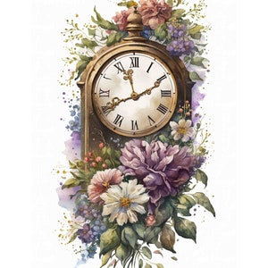 Watercolor Floral Clock Digital Art Print / Instant Download Printable ...