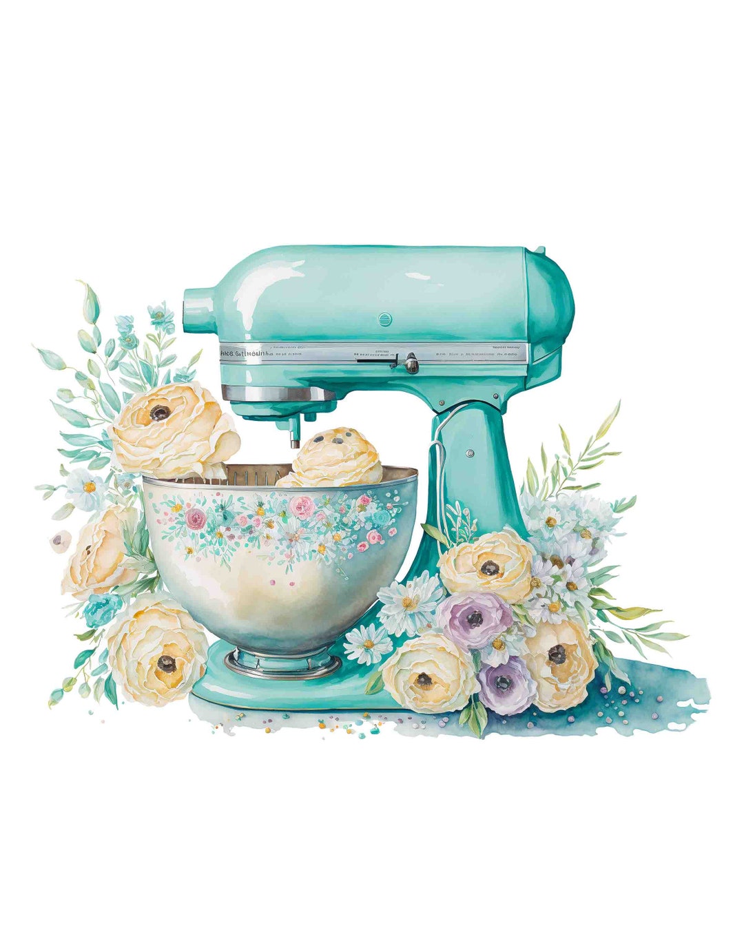 Watercolor Floral Stand Mixer Digital Art Print / Instant Download ...