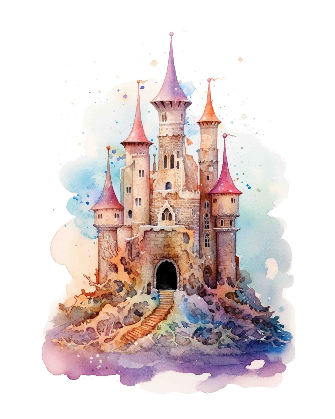 Watercolor Fantasy Sand Castle Digital Art Print / Instant Download ...