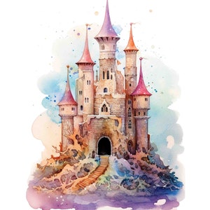 Watercolor Fantasy Sand Castle Digital Art Print / Instant Download ...