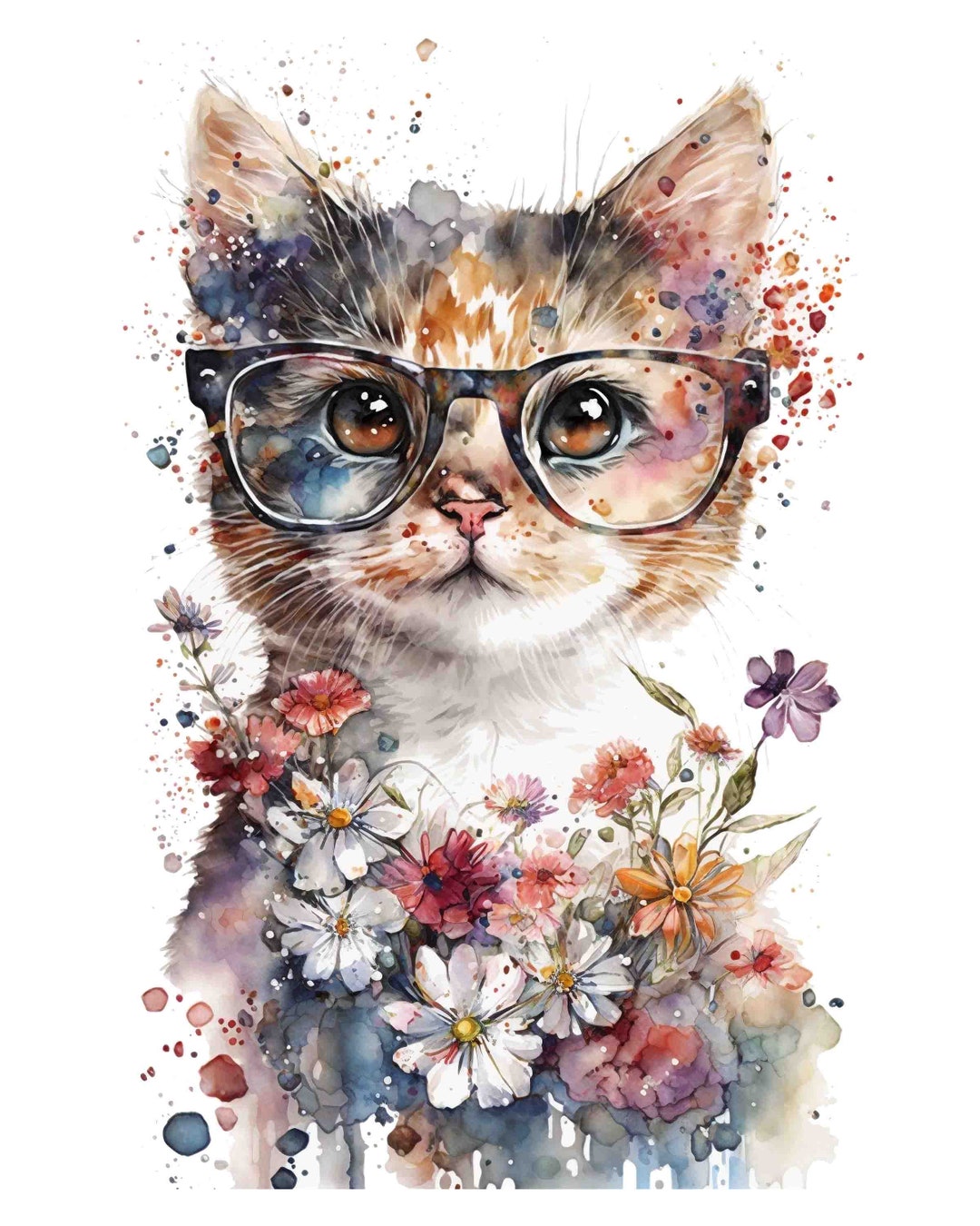 Watercolor Cat With Glasses Wall Art, Digital Art Print / Instant ...