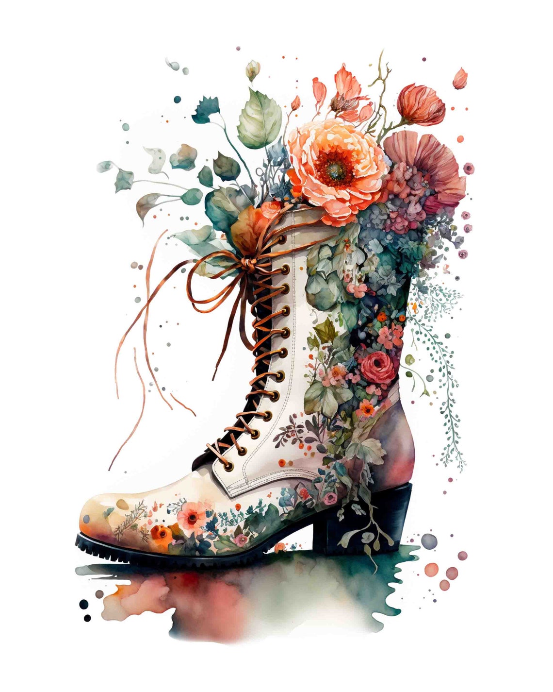 Watercolor Floral Boots, Digital Art Print / Instant Download Printable ...
