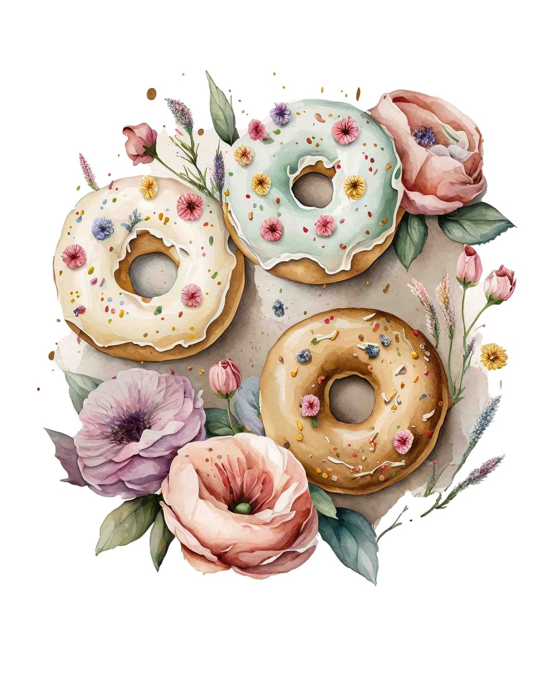 Watercolor Rainbow Doughnut Digital Art Print / Instant Download ...