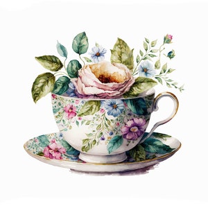 Watercolor Floral Teacup Digital Art Print / Instant Download Printable ...