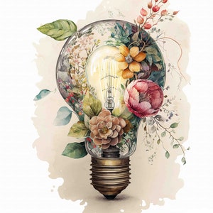 Watercolor Floral Lightbulb Digital Art Print / Instant Download ...