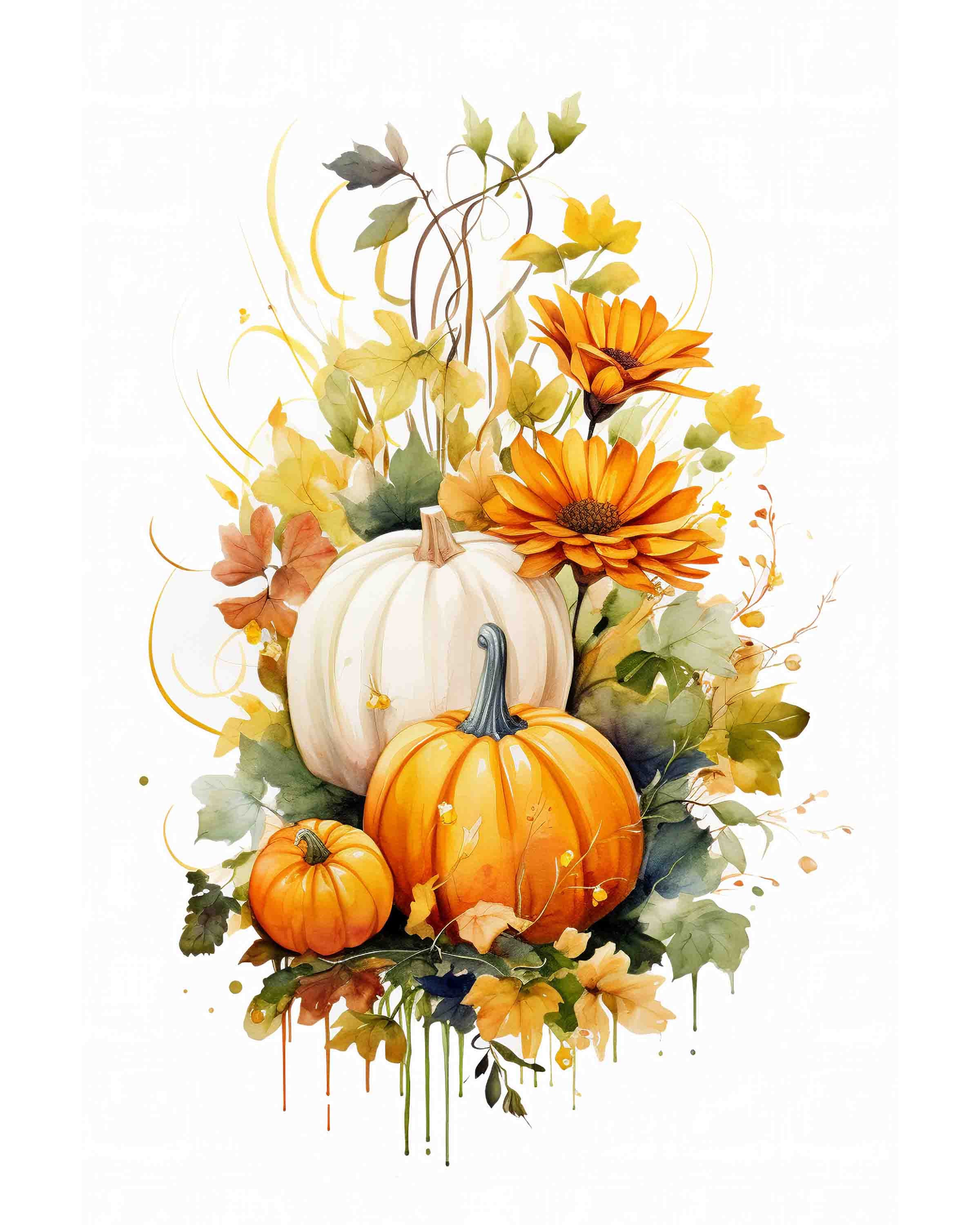 Watercolor Fall Pumpkin Arrangement Autumn Digital Art Print - Etsy