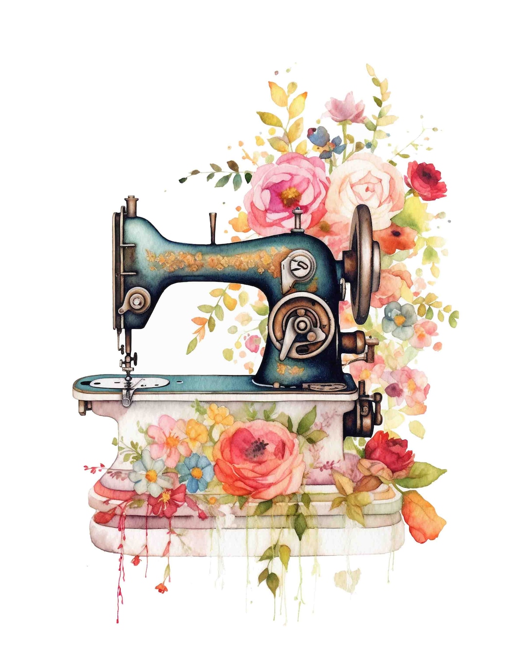 Watercolor Floral Sewing Machine Digital Art Print / Instant Download ...