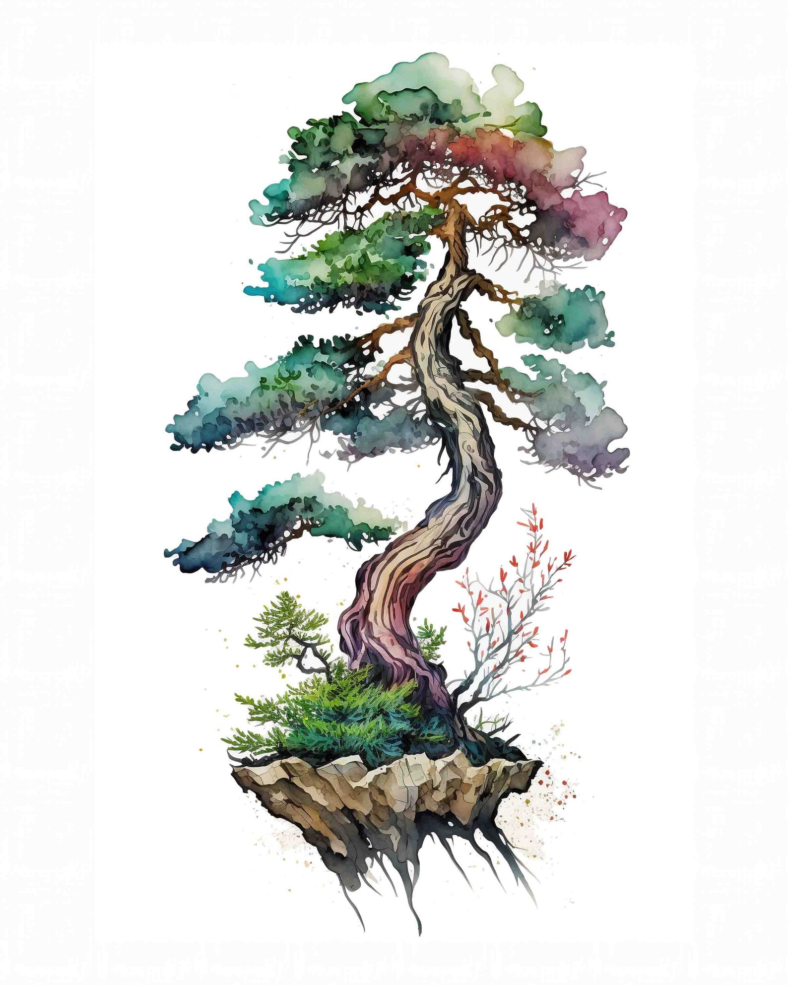 Watercolor Bonsai Tree Nature Digital Art Print / Instant - Etsy