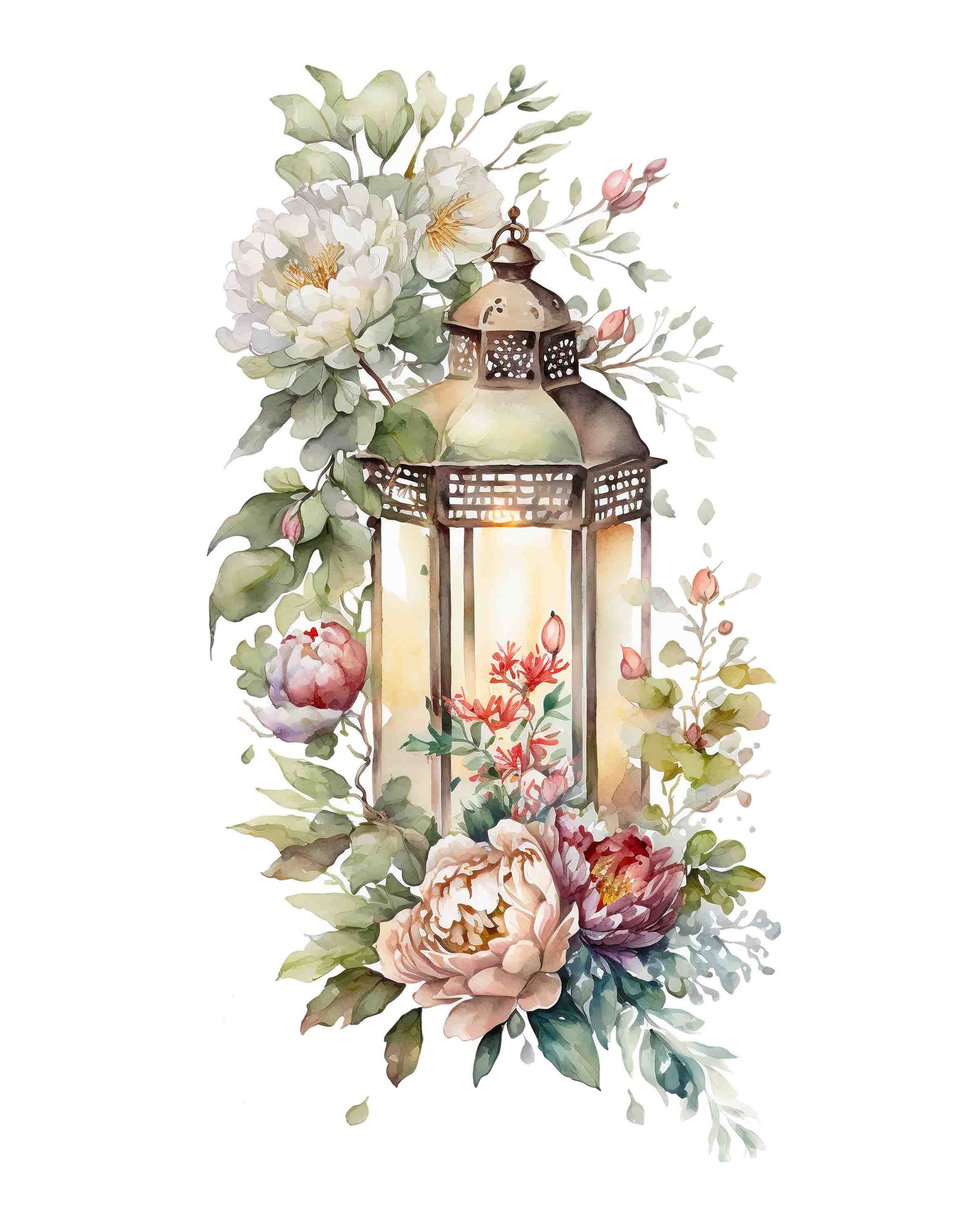 Watercolor Floral Lantern Digital Art Print / Instant Download ...