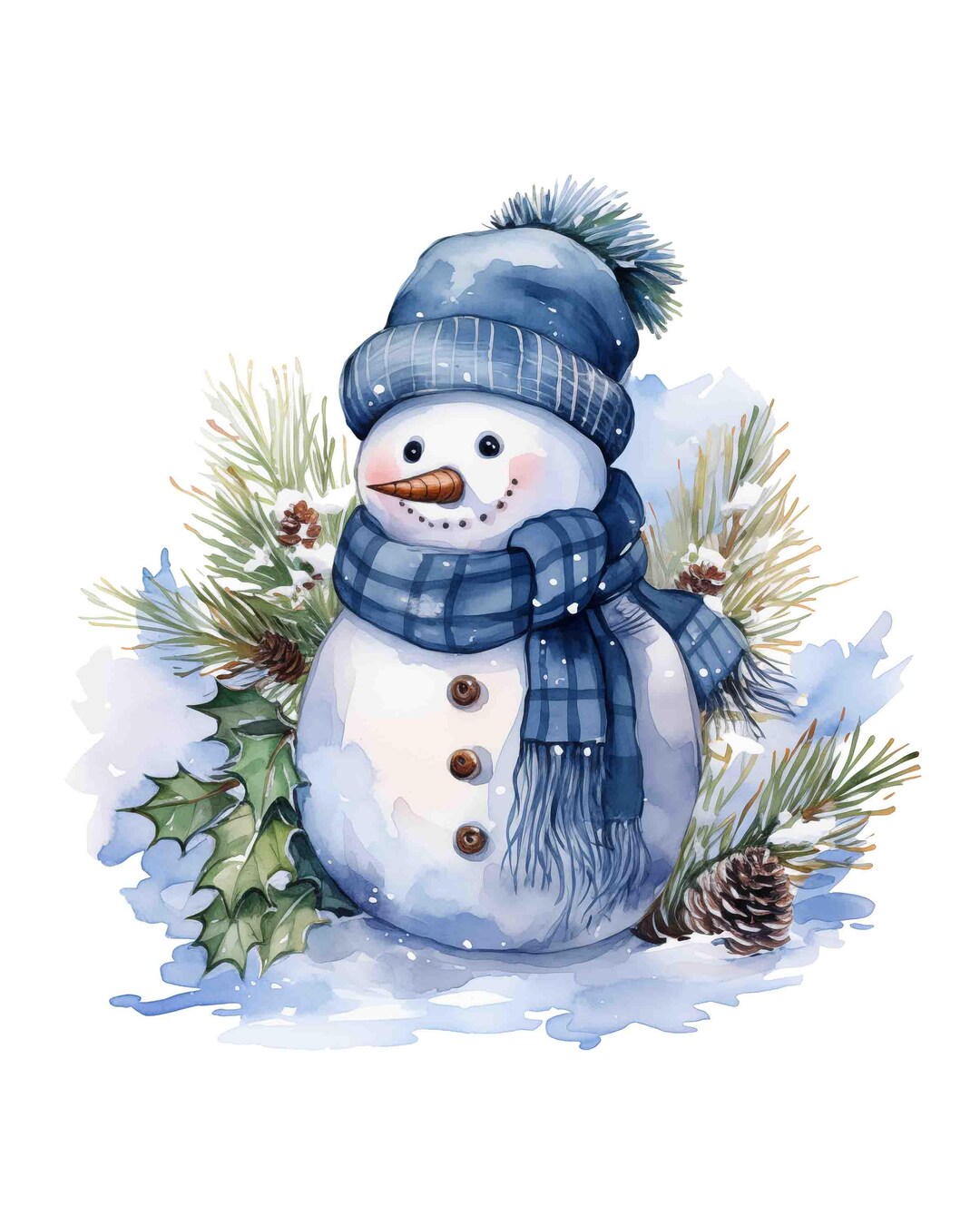 Watercolor Blue Snowman, Digital Art Print / Instant Download Printable ...