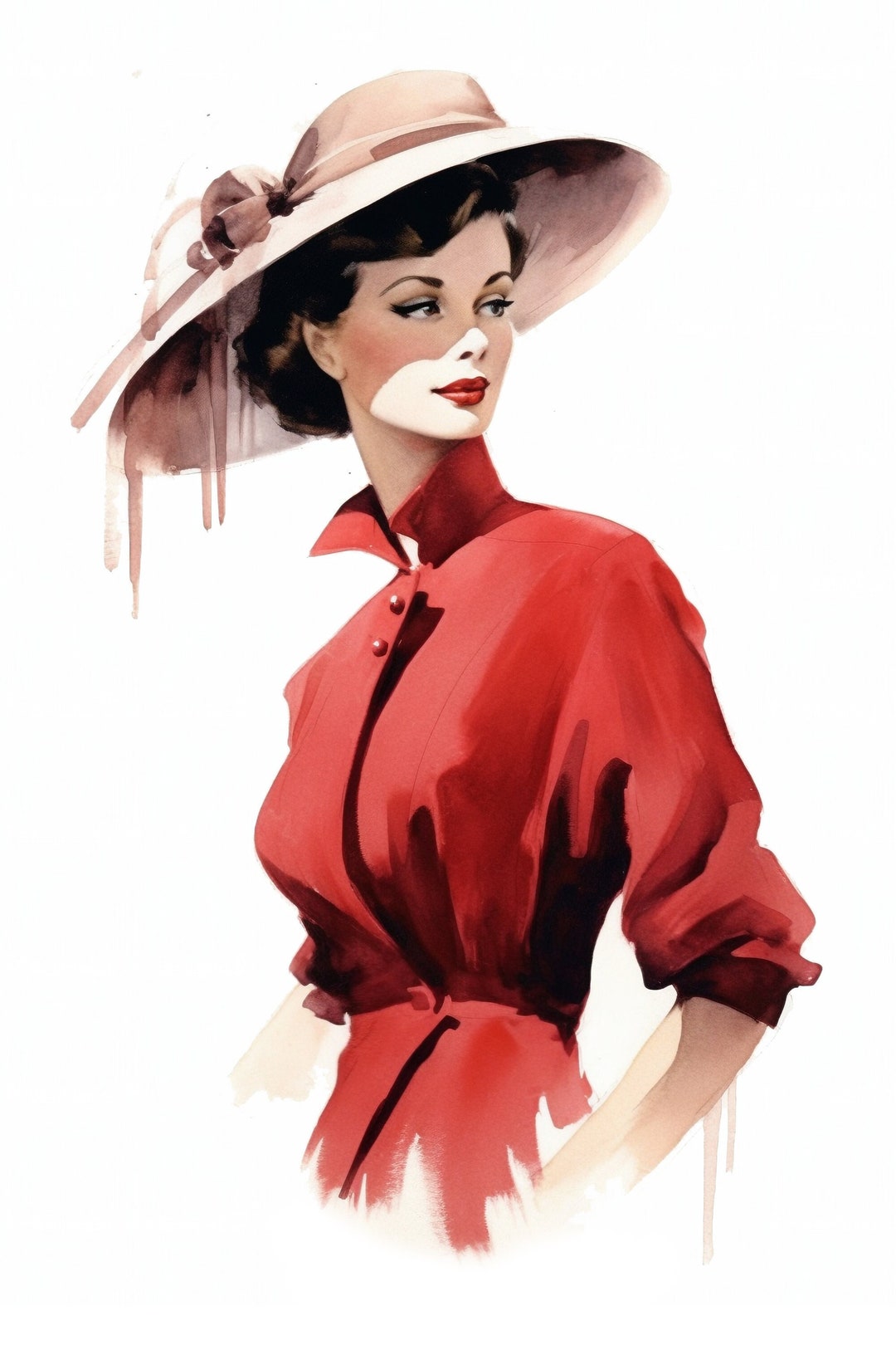 1950s Vintage Style Fashion Sketch Digital Art Print / Instant Download ...