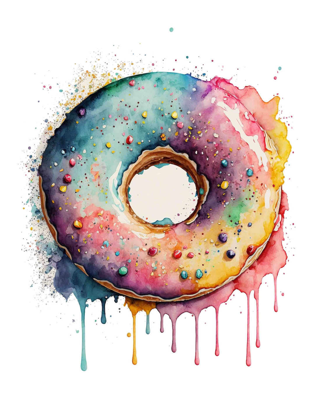 Watercolor Rainbow Doughnut Digital Art Print / Instant Download ...