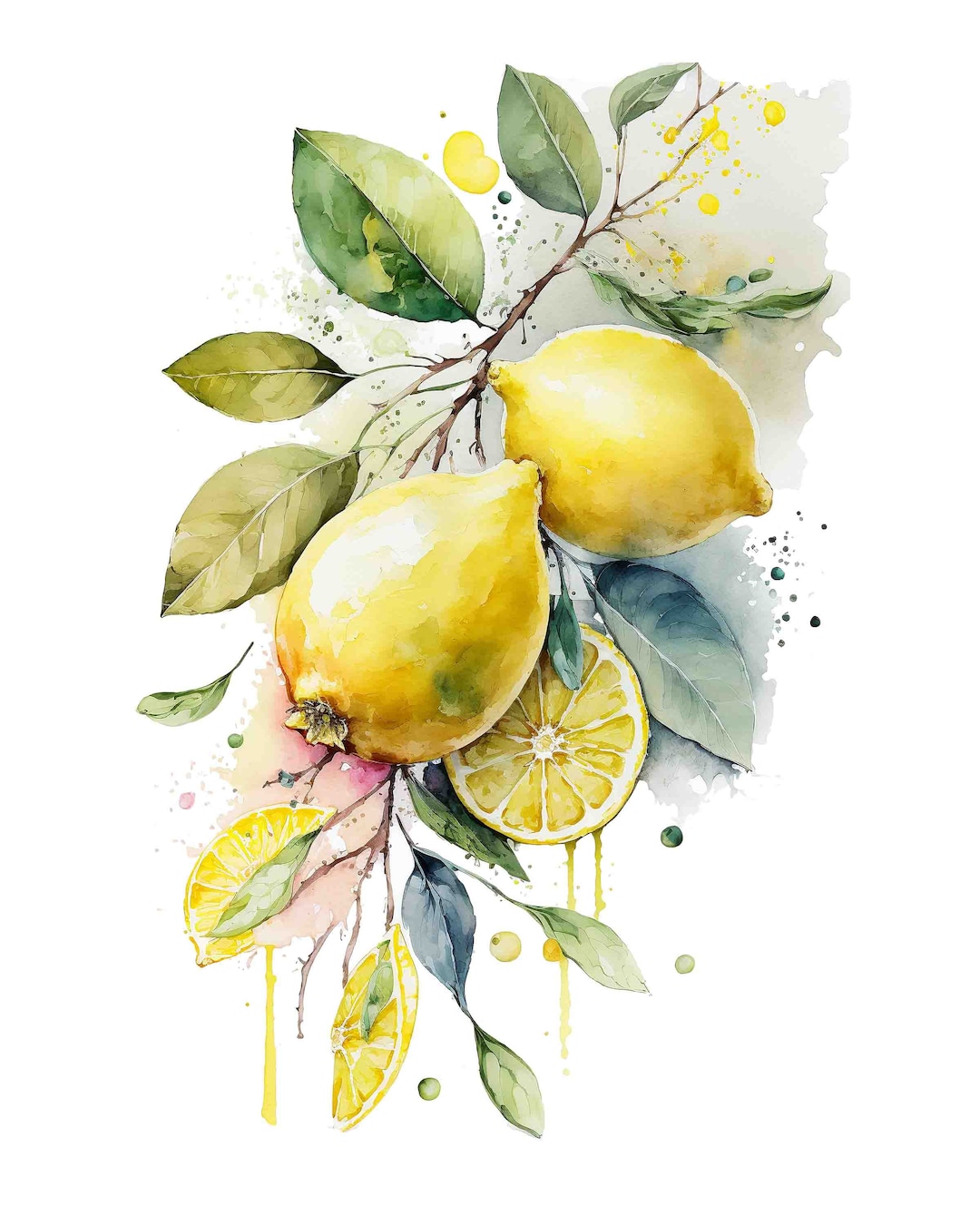 Watercolor Lemon Tree Branch Digital Art Print / Instant Download ...
