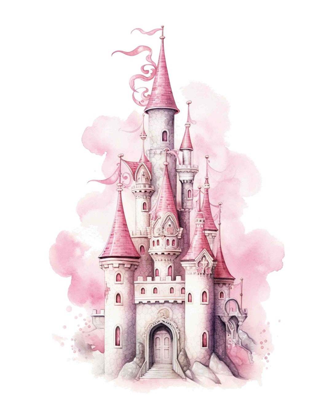 Watercolor Fairy Tale Pink Castle Digital Art Print / Instant Download ...
