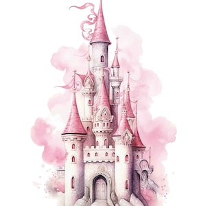 Watercolor Fairy Tale Pink Castle Digital Art Print / Instant Download ...