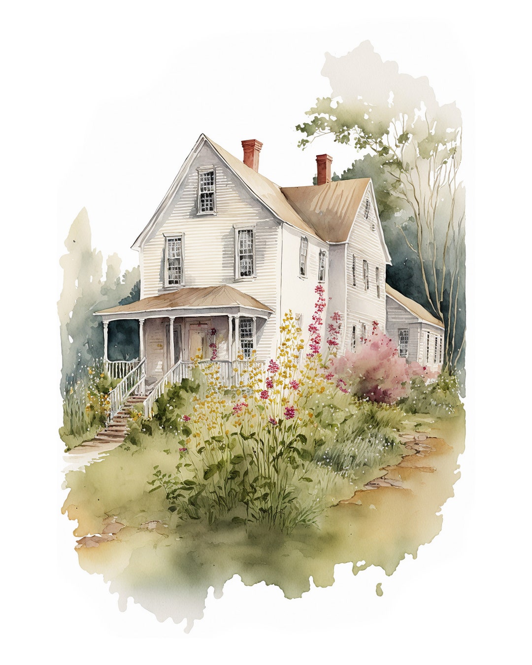 Watercolor Country Cottage Digital Art Print / Instant Download ...
