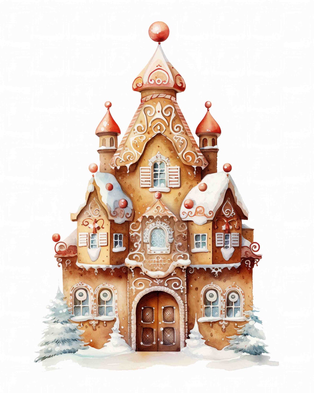 Watercolor Gingerbread House, Christmas Decor Digital Art Print ...