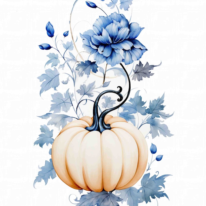 Blue and White Pumpkin Clipart - Etsy