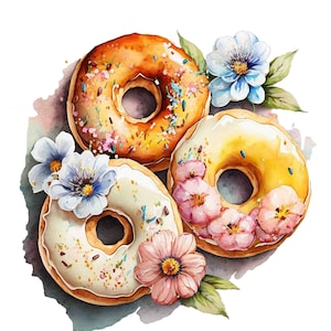 Watercolor Rainbow Doughnut Digital Art Print / Instant Download ...
