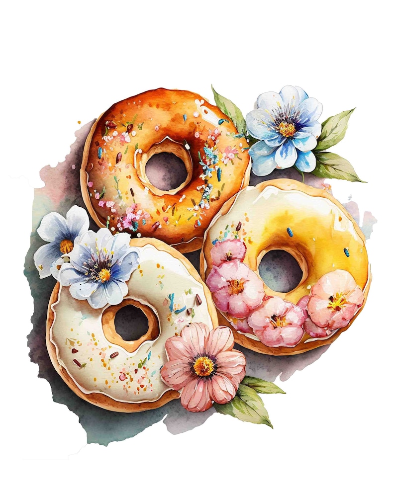 Watercolor Rainbow Doughnut Digital Art Print / Instant Download ...