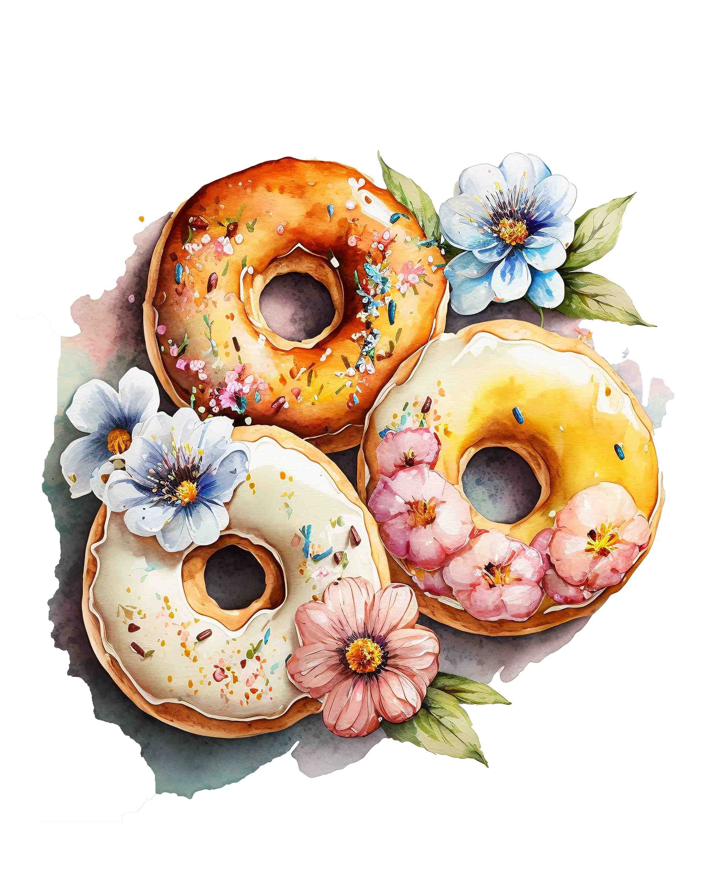 Watercolor Rainbow Doughnut Digital Art Print / Instant Download ...