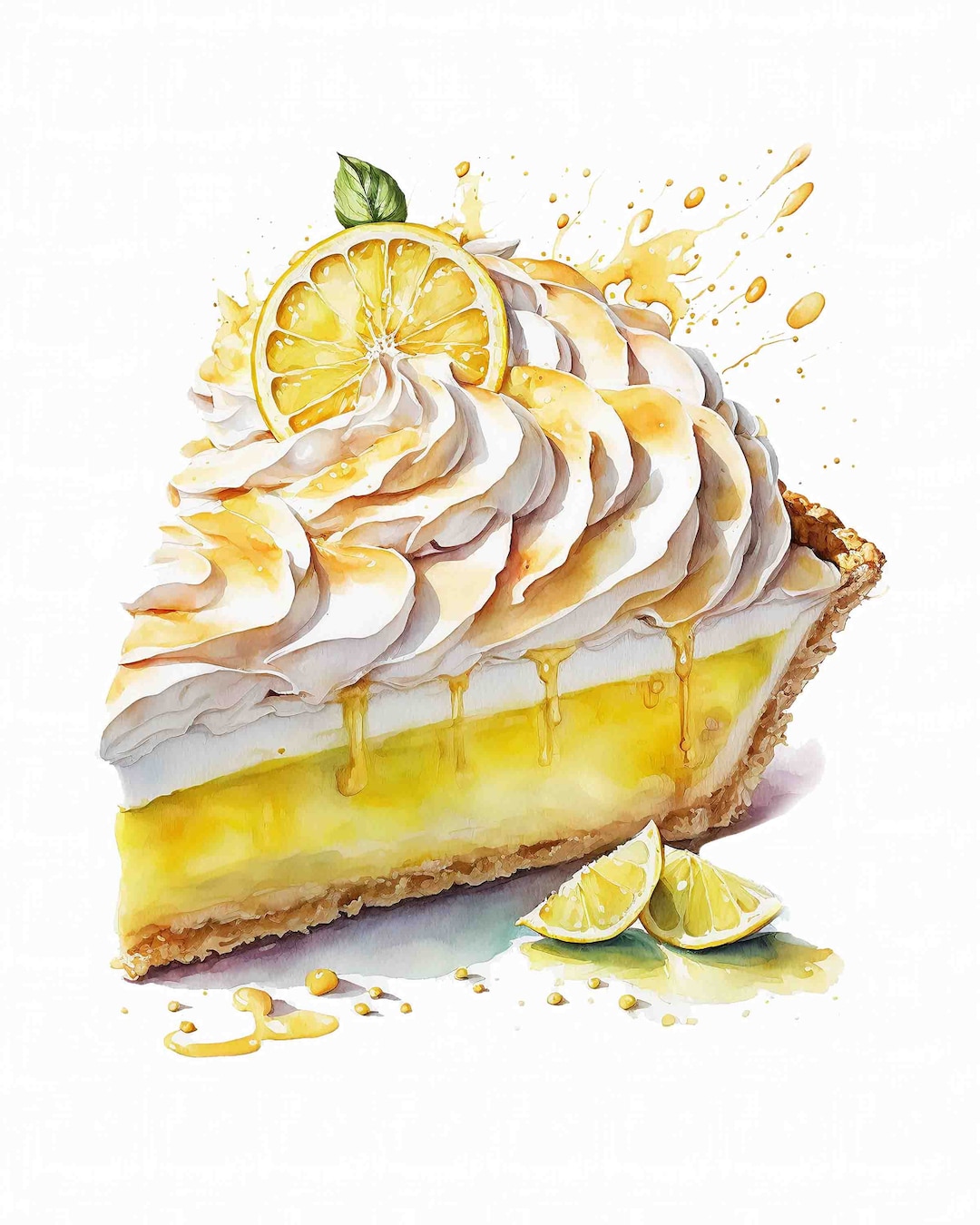 Watercolor Lemon Meringue Pie Digital Art Print / Instant Download ...