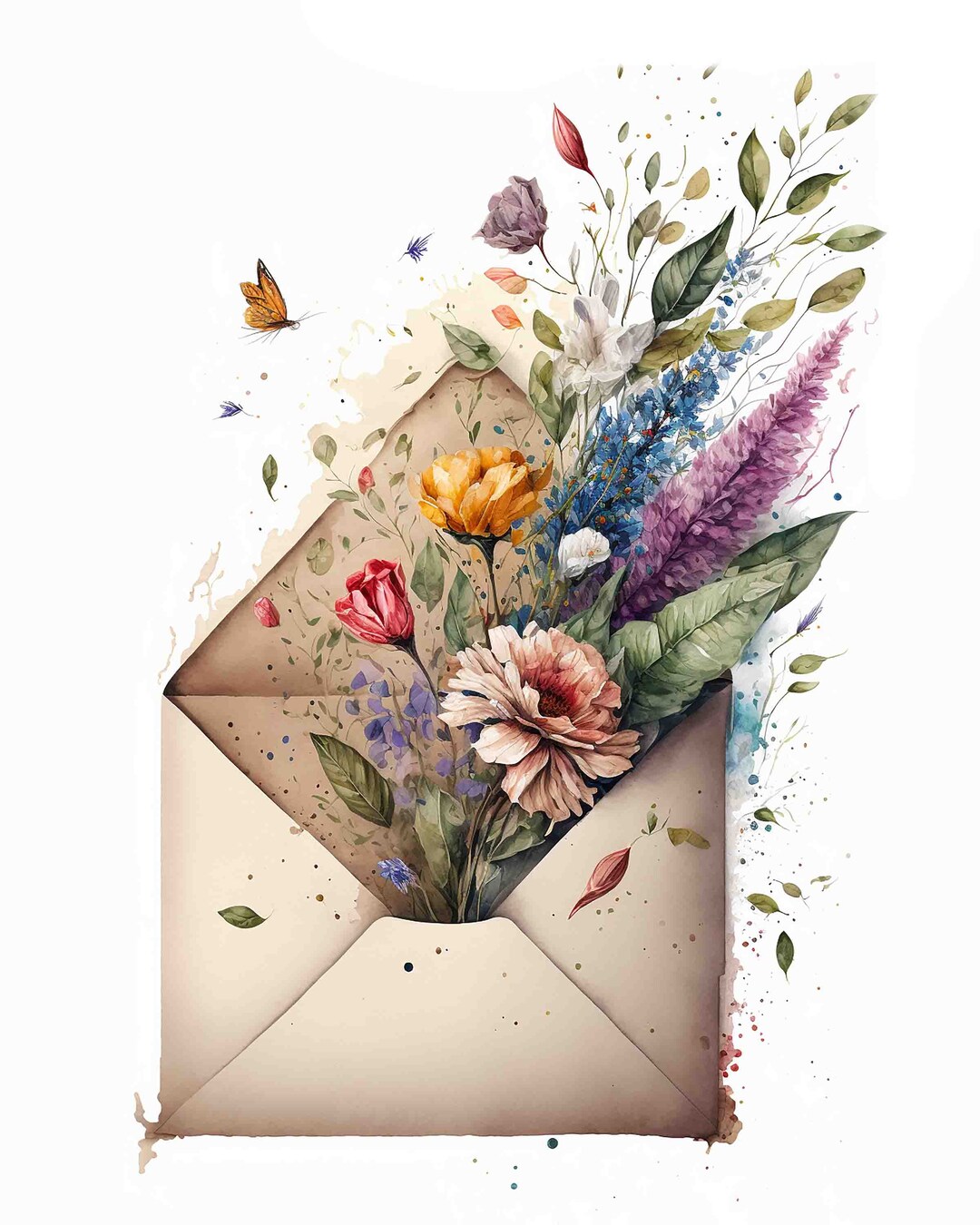 Watercolor Floral Envelope Digital Art Print / Instant Download ...