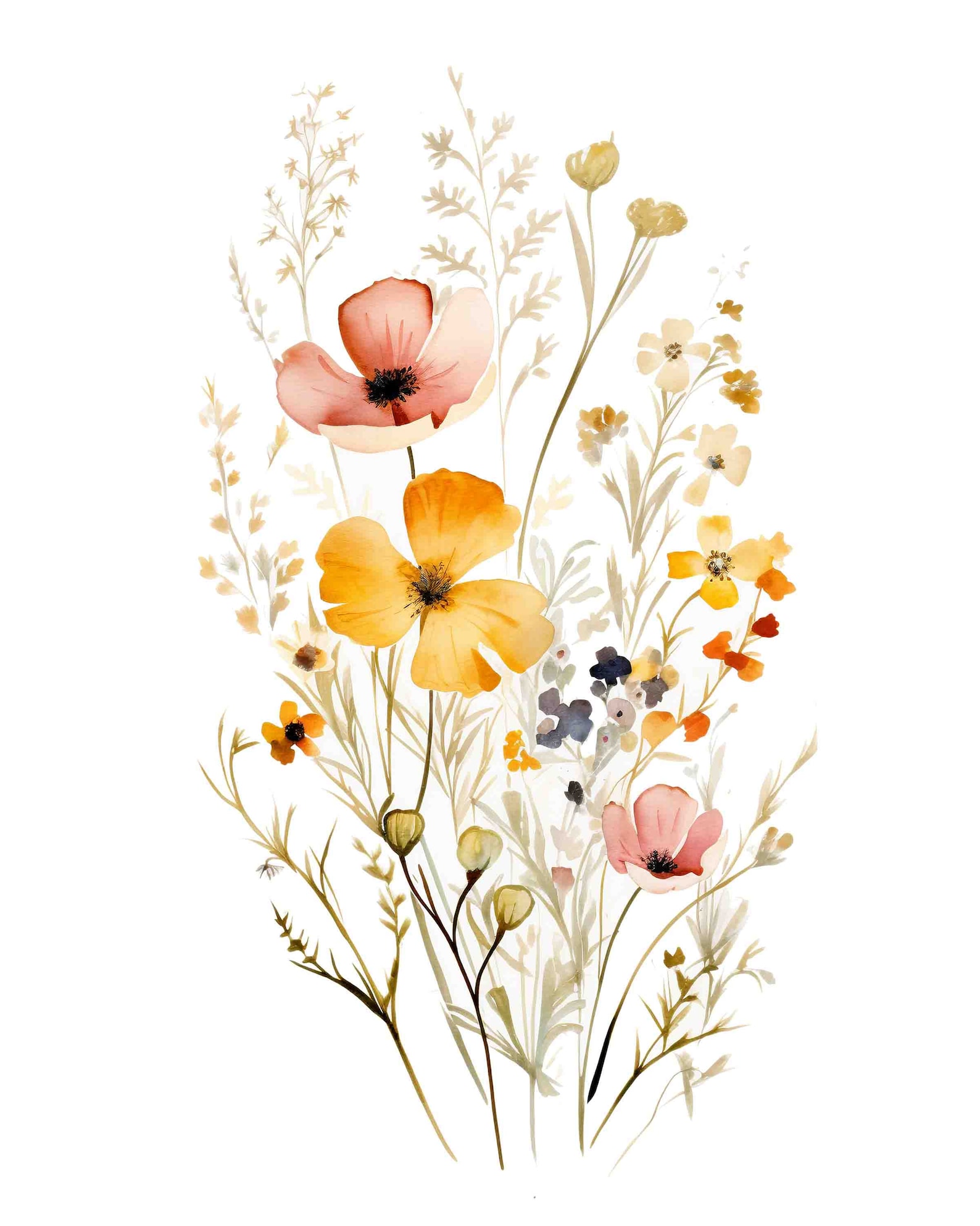 Watercolor Wildflowers Neutral Summer Florals Digital Art - Etsy