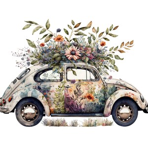 Watercolor Floral Car, Digital Art Print / Instant Download Printable ...