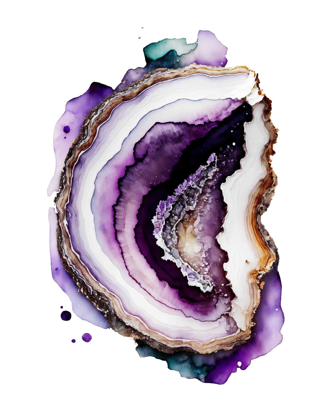 Watercolor Purple Geode Slice, Natural Ametst Stone Digital Art Print ...