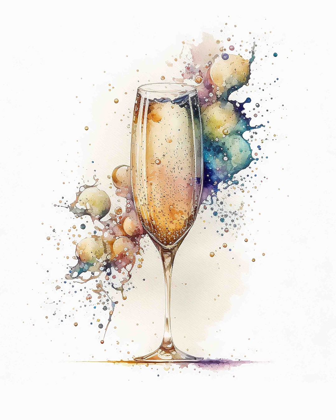 Watercolor Rainbow Champagne Glass Digital Art Print / Instant Download ...