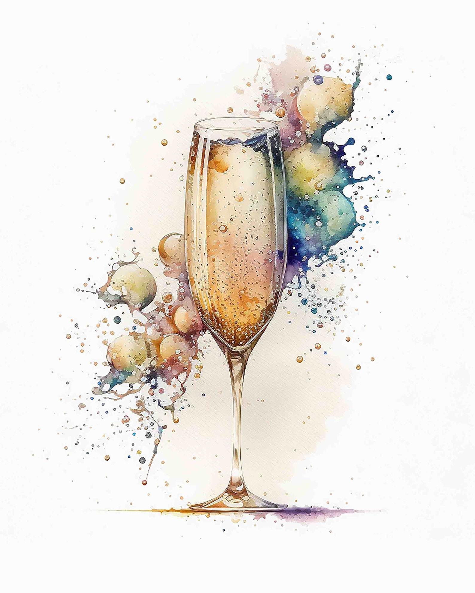 Watercolor Rainbow Champagne Glass Digital Art Print / Instant Download ...