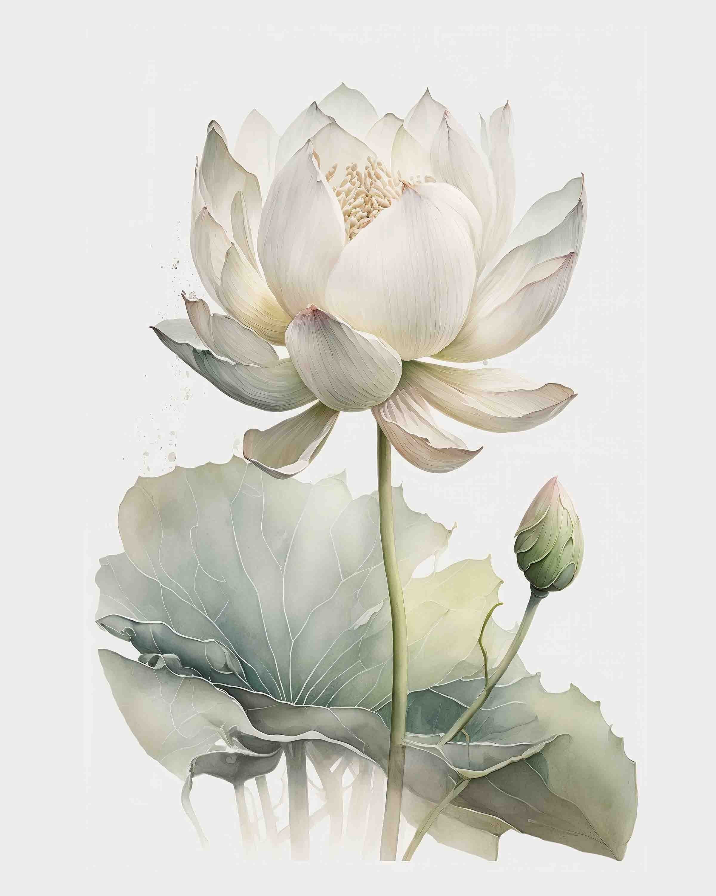Watercolor White Lotus Flower Digital Art Print / Instant - Etsy