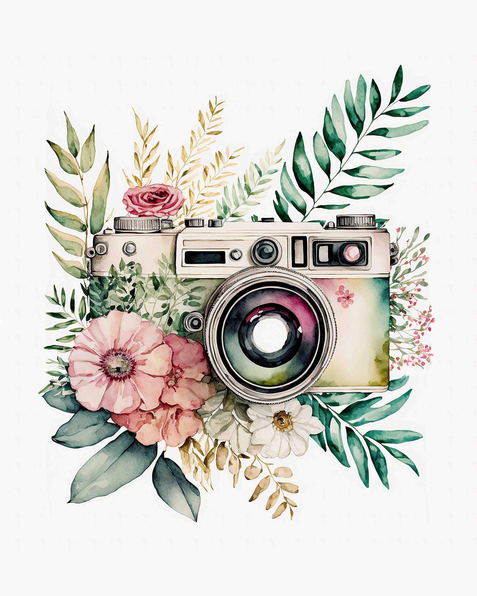 Watercolor Floral Camera Digital Art Print / Instant Download Printable ...