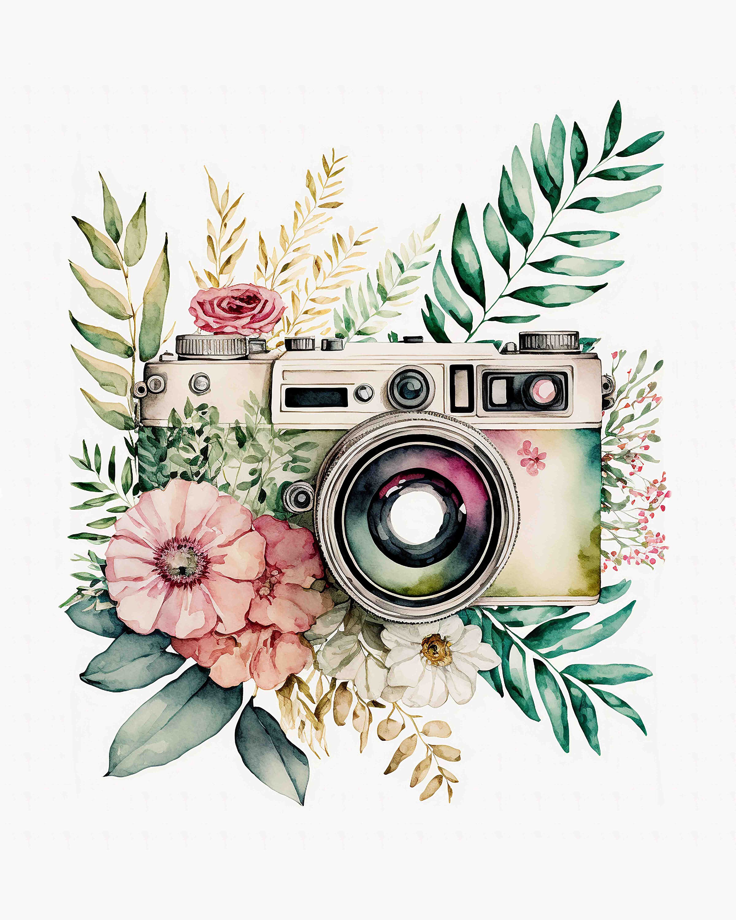 Watercolor Floral Camera Digital Art Print / Instant Download - Etsy