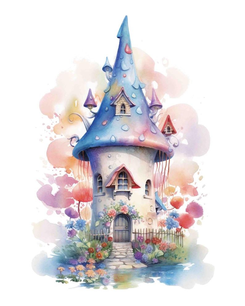 Watercolor Fairy Castle Digital Art Print / Instant Download Printable ...