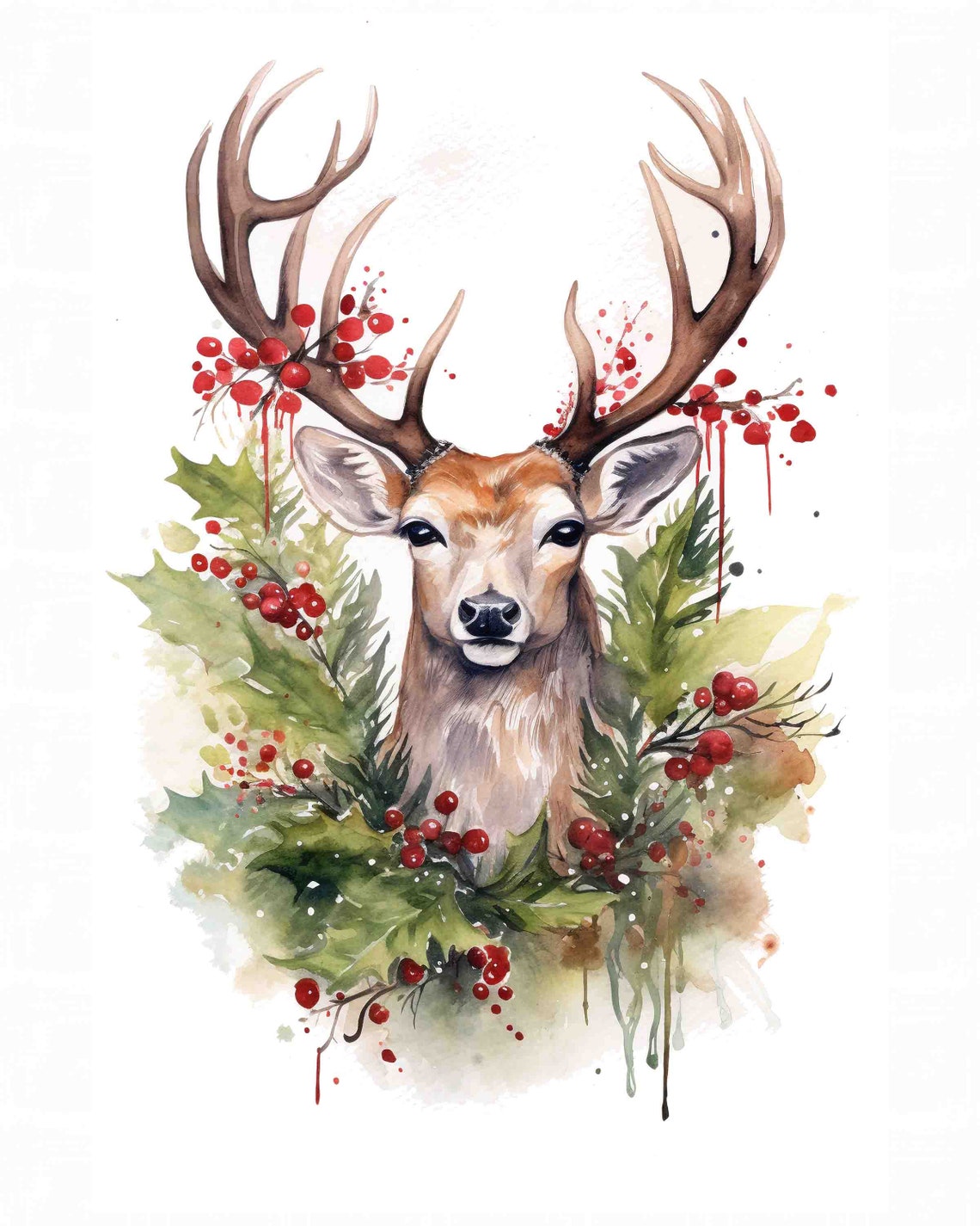 Watercolor Christmas Stag Printable Wall Art Digital Art - Etsy