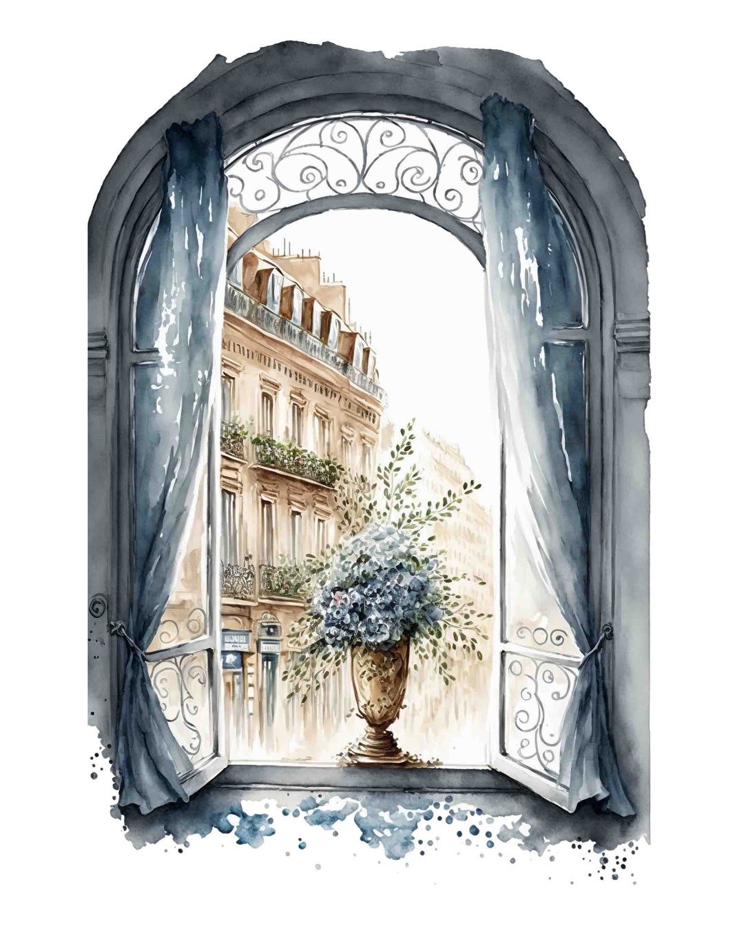 Watercolor Paris Window Vignette Digital Art Print / Instant Download ...