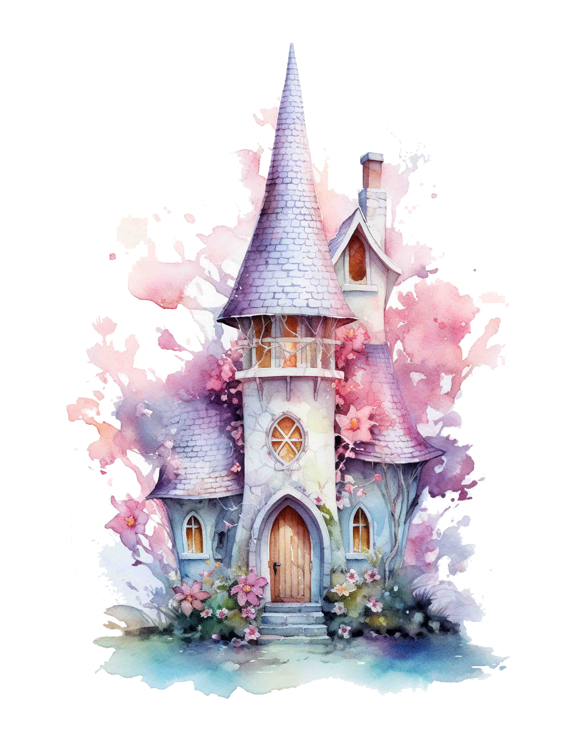 Watercolor Fairy Castle Digital Art Print / Instant Download Printable ...
