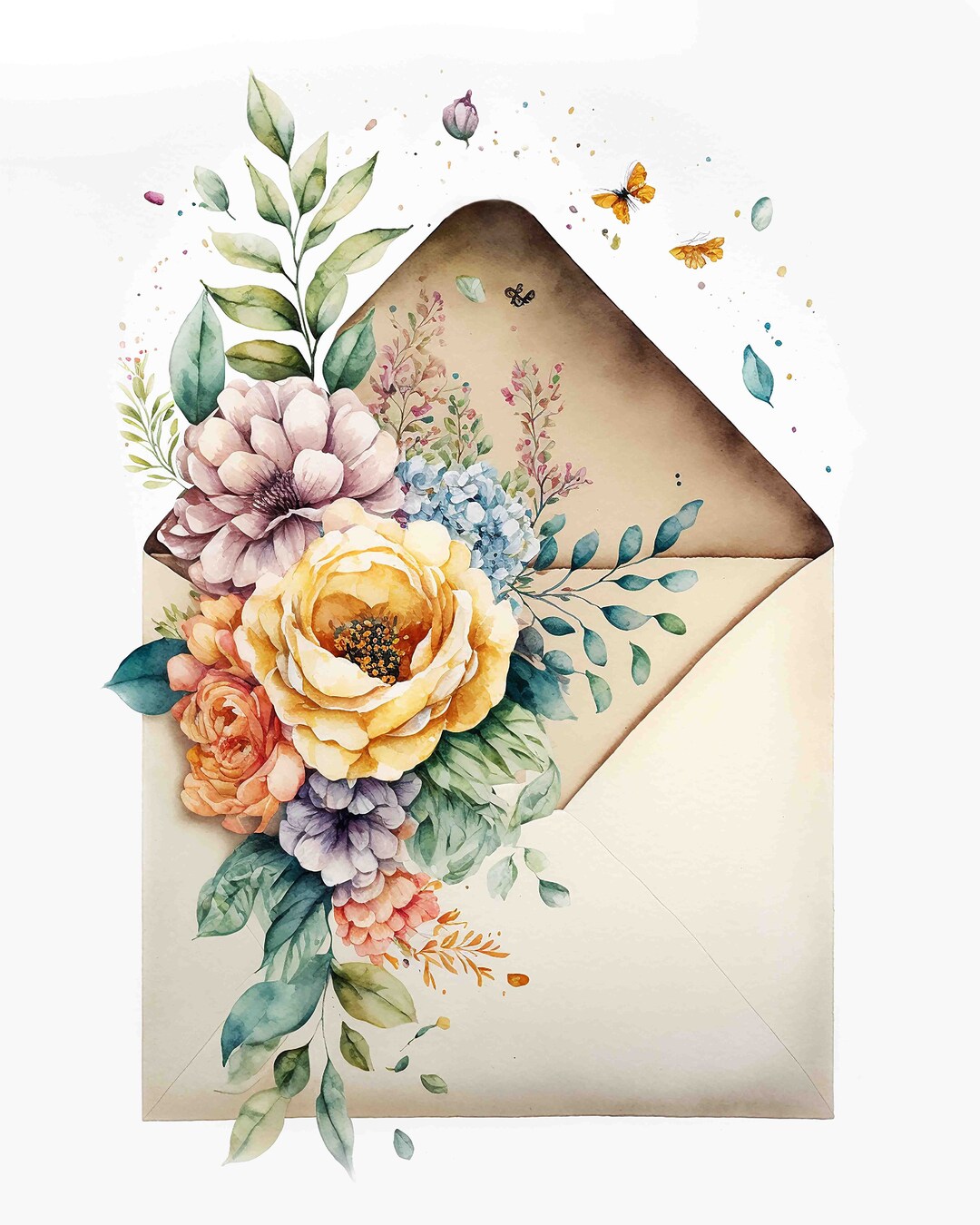 Watercolor Floral Envelope Digital Art Print / Instant Download ...