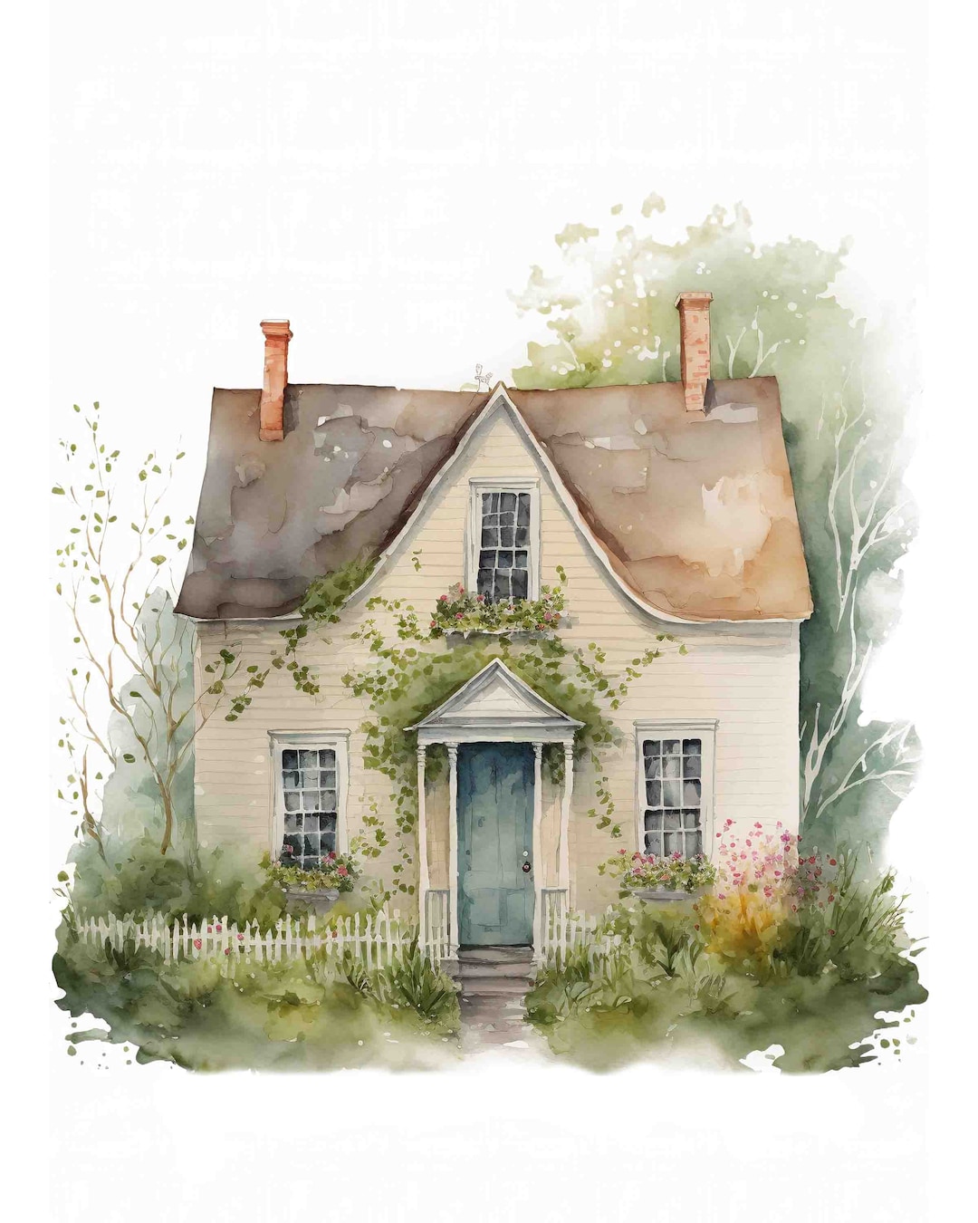 Watercolor Country Cottage Digital Art Print / Instant Download ...