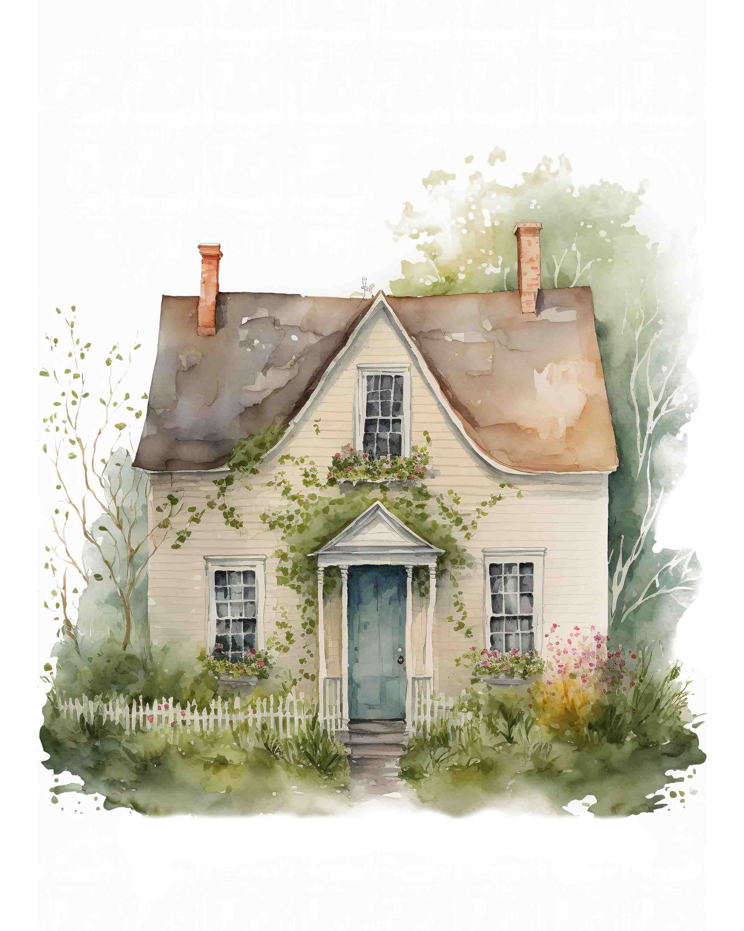 Watercolor Country Cottage Digital Art Print / Instant - Etsy
