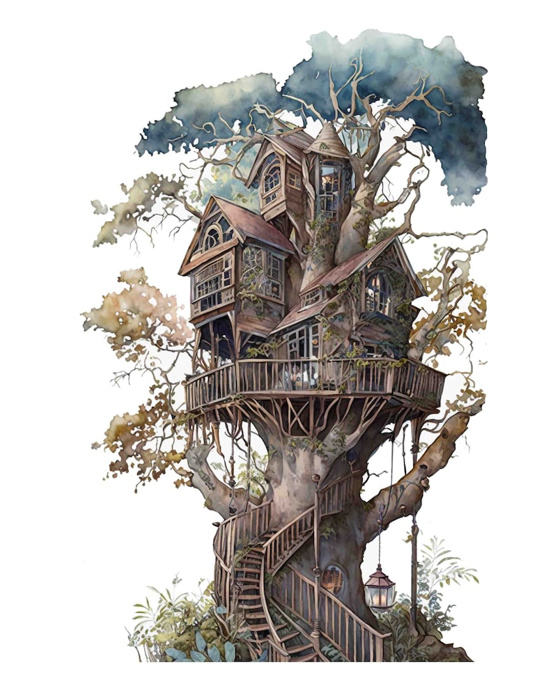 Watercolor Tree House Digital Art Print / Instant Download - Etsy