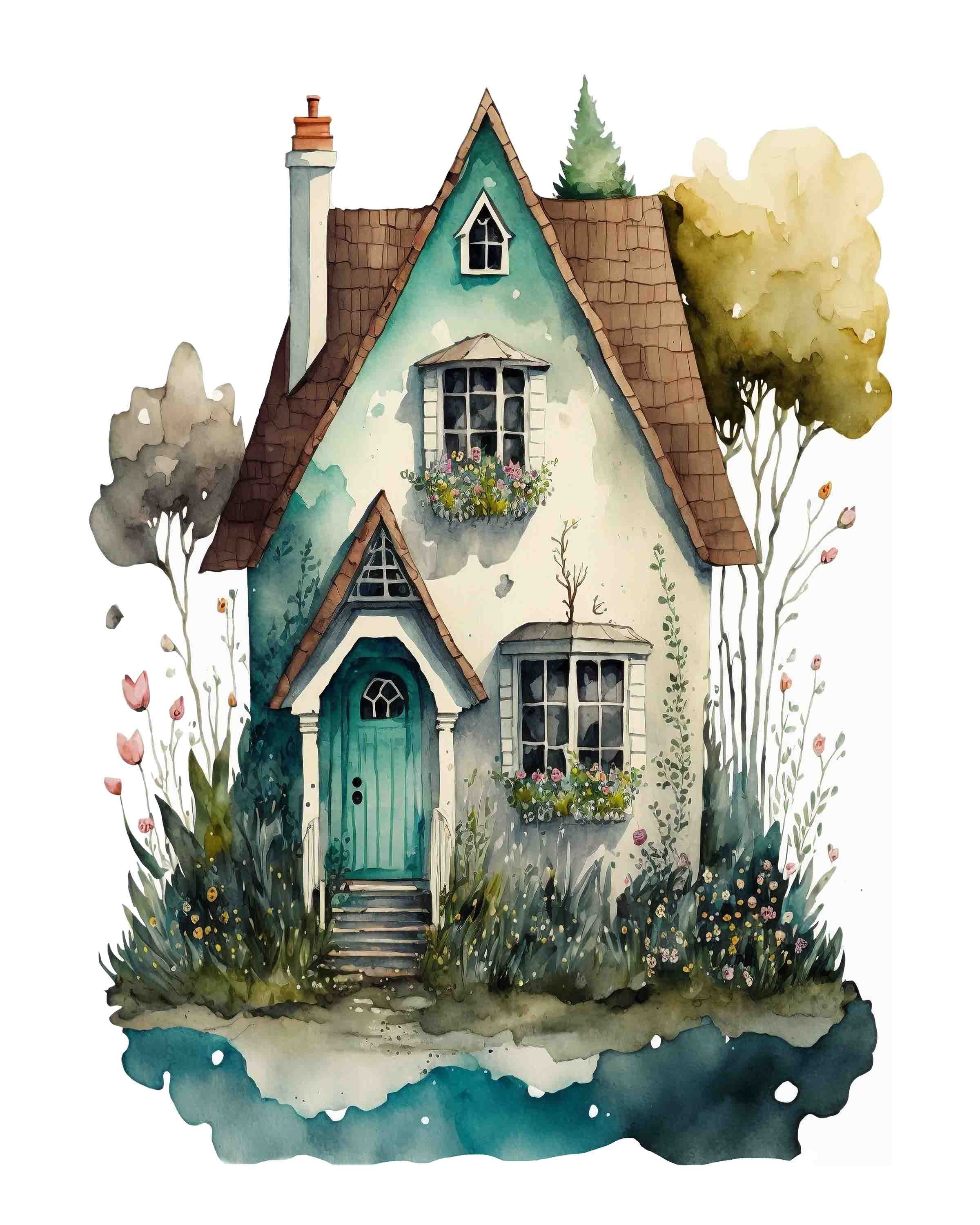 Watercolor Country Cottage Digital Art Print / Instant Download ...