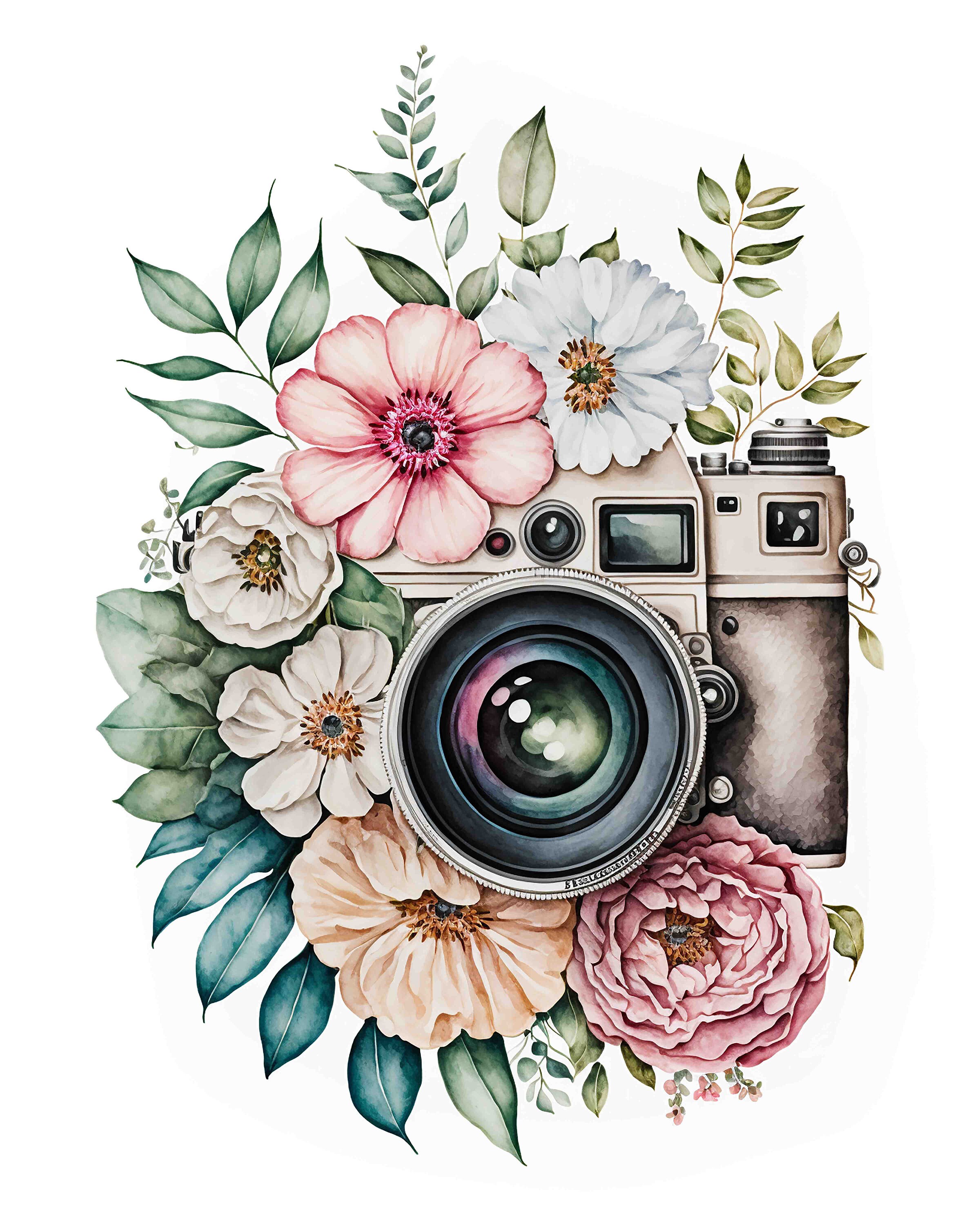 Watercolor Floral Camera Digital Art Print / Instant Download - Etsy