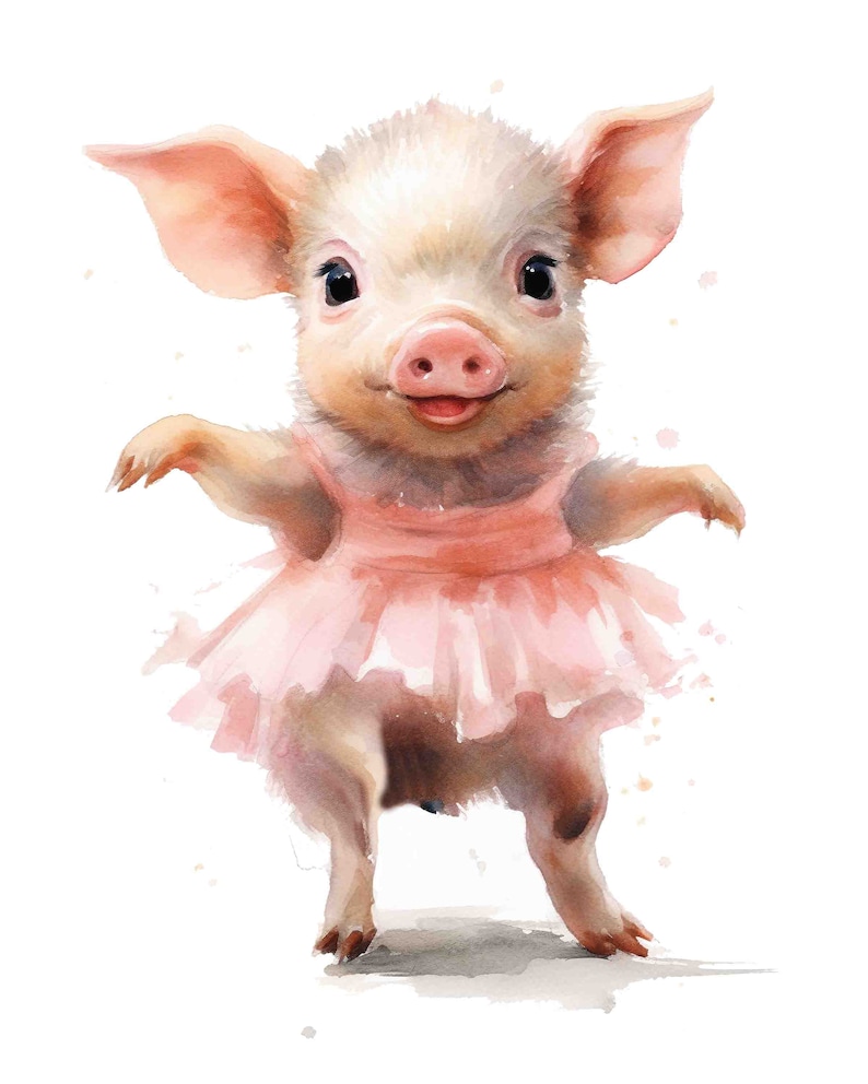 Watercolor Pink Pig Ballerina Wall Art Digital Art Print / - Etsy