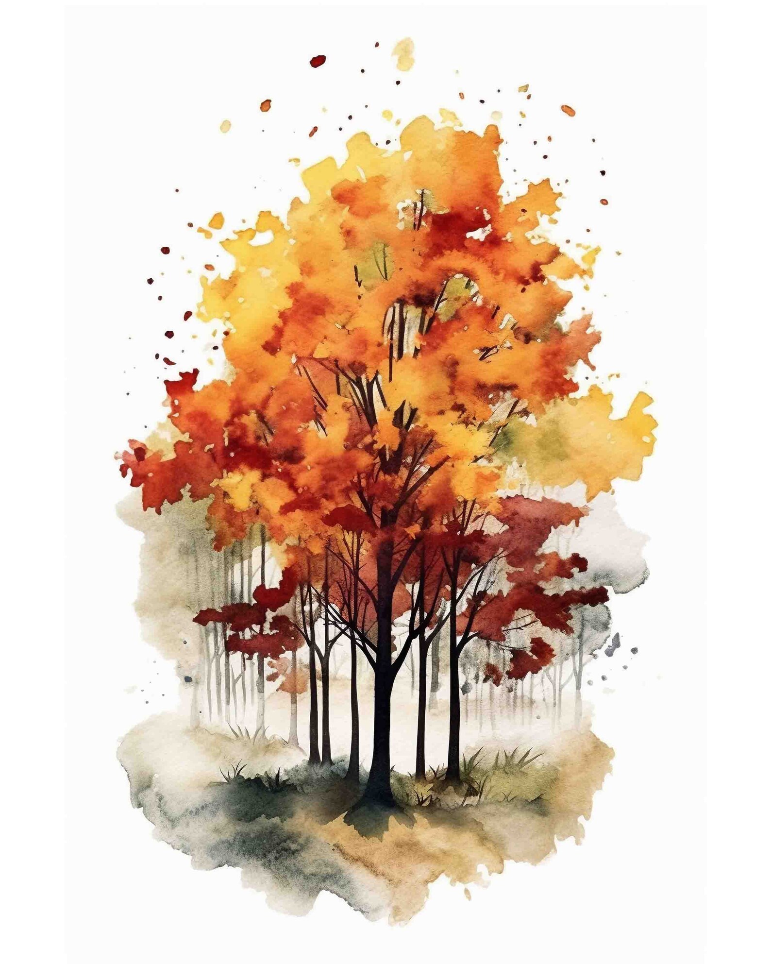 Watercolor Autumn Forest Vignette Fall Nature Digital Art - Etsy
