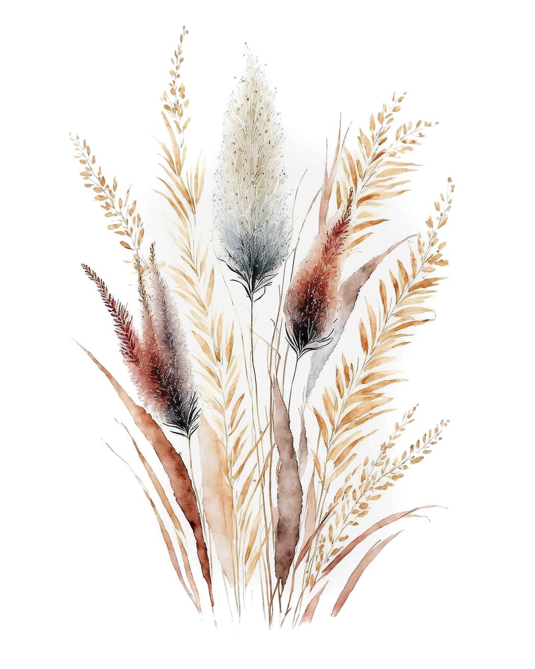 Watercolor Wild Grasses Digital Art Print / Boho Instant Download ...