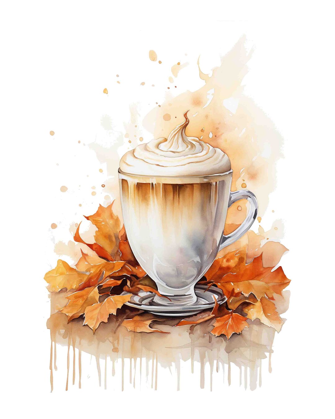 Watercolor Beautiful Fall Latte Coffee Digital Art Print / Instant ...