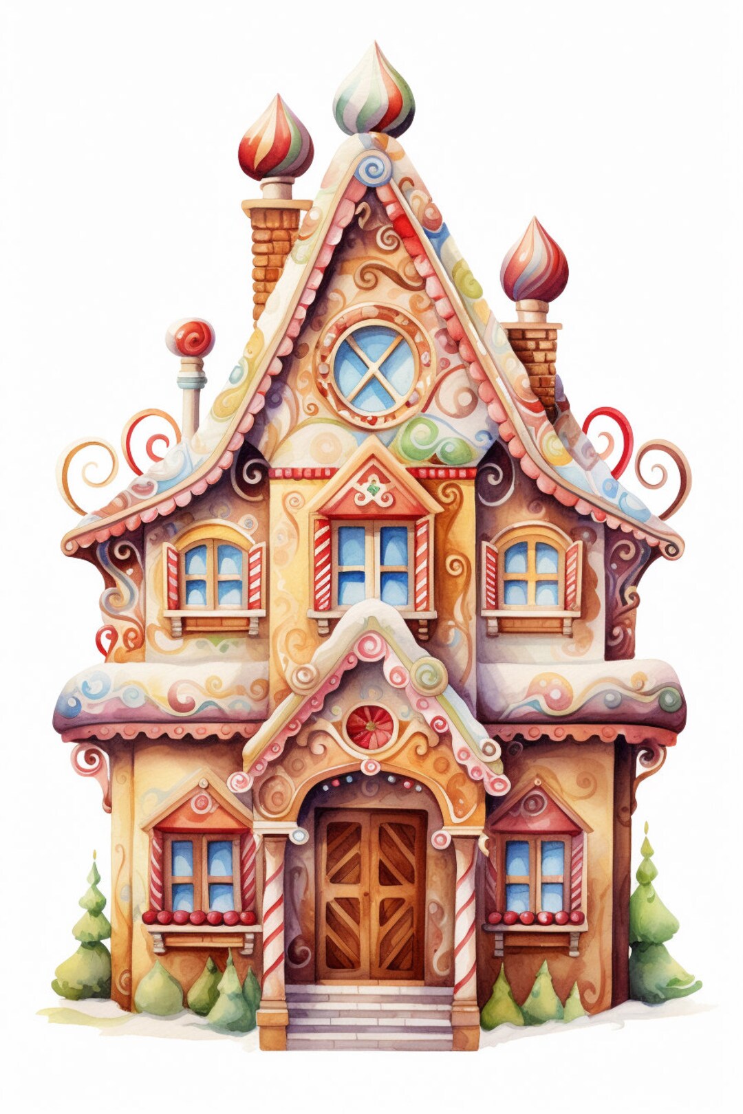 Watercolor Gingerbread House, Christmas Decor Digital Art Print ...